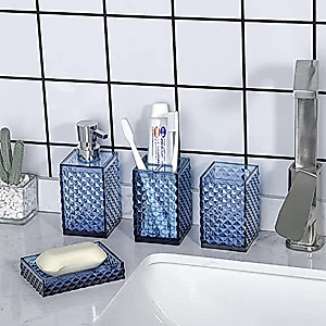 JHLAYKG Blue Bathroom Accessory Set,4-Piece Plastic Bathroom Decor Accessories Complete Set,Includes Bathroom Soap Dispenser, Toothbrush Holder,Tumbler, Soap Dish