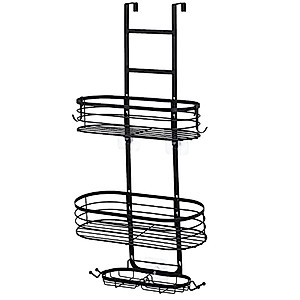 Fogein Over the Door Shower Caddy, 3 Tier Hanging Organizer Shelf Rustproof, Shower Basket with Suction Cup, Bathroom Shower Caddy Over The Door with Hook & Soap Box, No Drilling(Black)