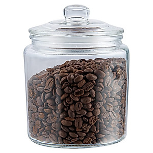 Restaurantware Vetri 0.2 Gallon Glass Storage Jar 1 Dishwashable Glass Cookie Jar - Airtight Seal Wide Opening Clear Glass Candy Jar Knob Handle Lid For Kitchen Laundry Or Storage