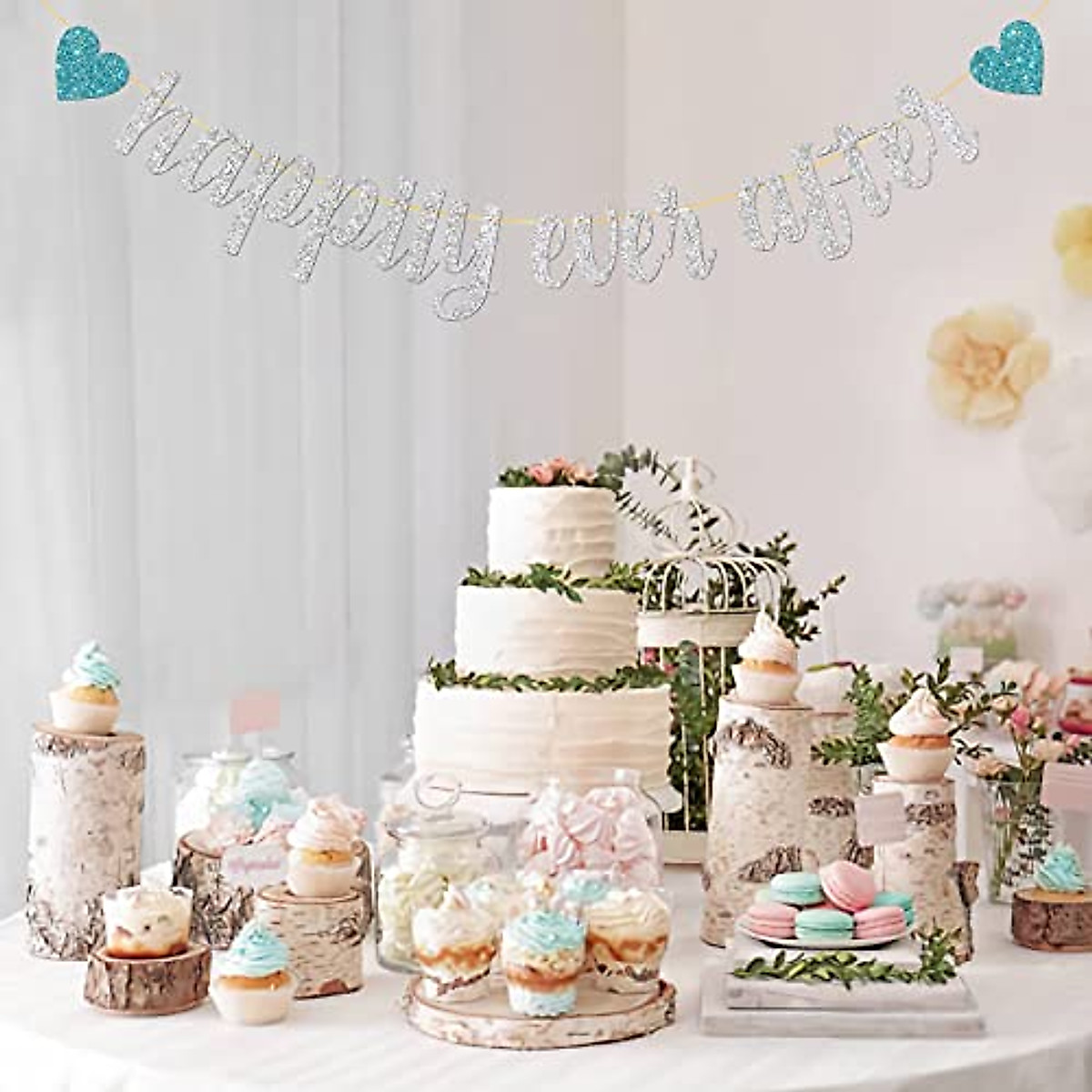 Silver Glitter Happily Ever After Banner Bridal Shower Engagement Perfect Wedding Mr and Mrs Party Decorations