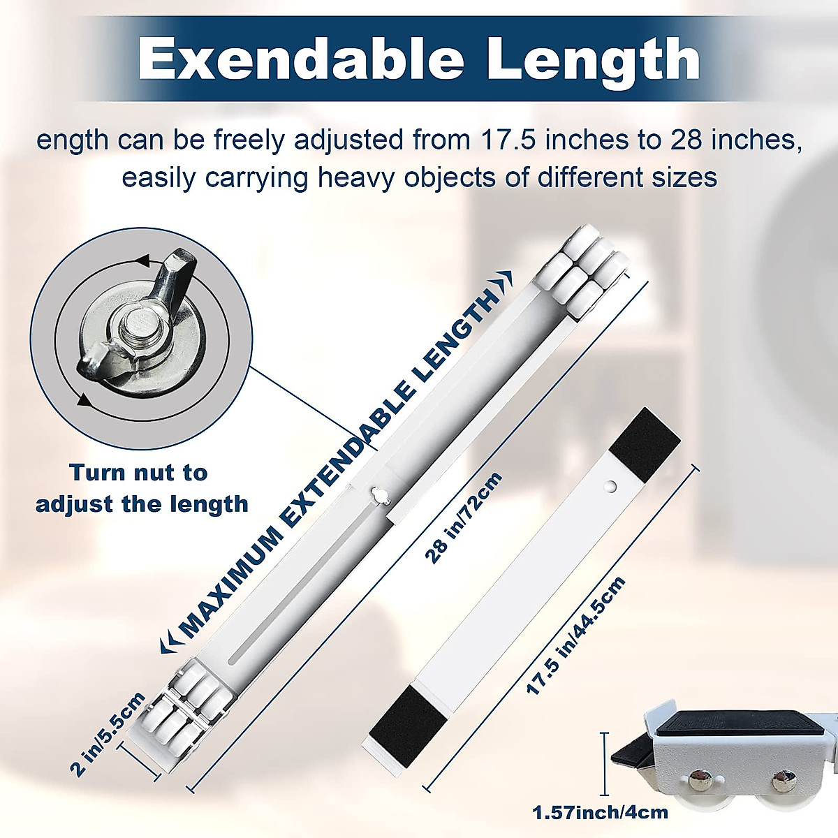 Lemtrflo Heavy Duty Extendable Appliance Rollers Mobile Washing Machine Base,Furniture Dolly Mobile Roller,Fridge Stand Moving Cart Appliance Wheels for Washing Machines,Dryers, Refrigerators (White)