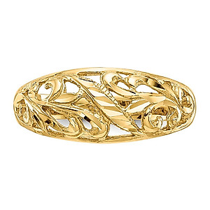 Size - 7.25 - Solid 14k Yellow Gold Paisley Diamond Cut Design Dome Fashion Ring (2 to 10 mm)