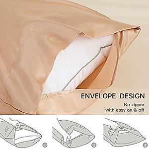 Acrafsman Satin Pillowcases for Hair and Skin King, Microfiber Silk Pillowcases 2 Pack, Shrinkage and Fade Resistant Pillow Covers Set of 2 with Envelope Closure King Size(Champagne, 20x40inches)