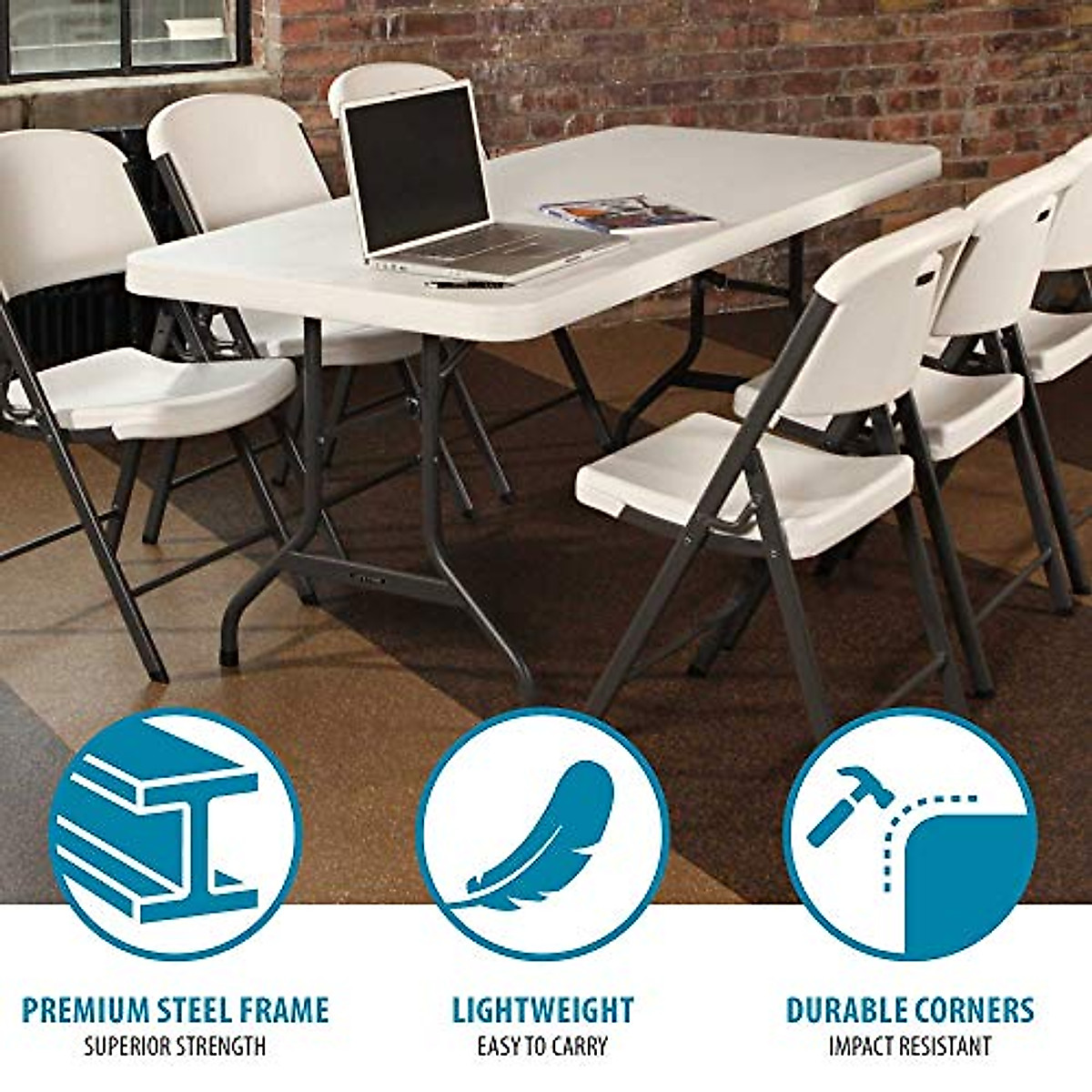 Lifetime 42901 Folding Utility Table, 6 Feet, White, Pack of 4