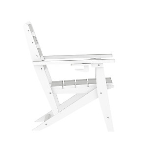 Flash Furniture Tolleson Adirondack Dining Chair with Cup Holder, Commercial Weather Resistant Recycled HDPE Adirondack Chair, Fold Out Cupholder, White