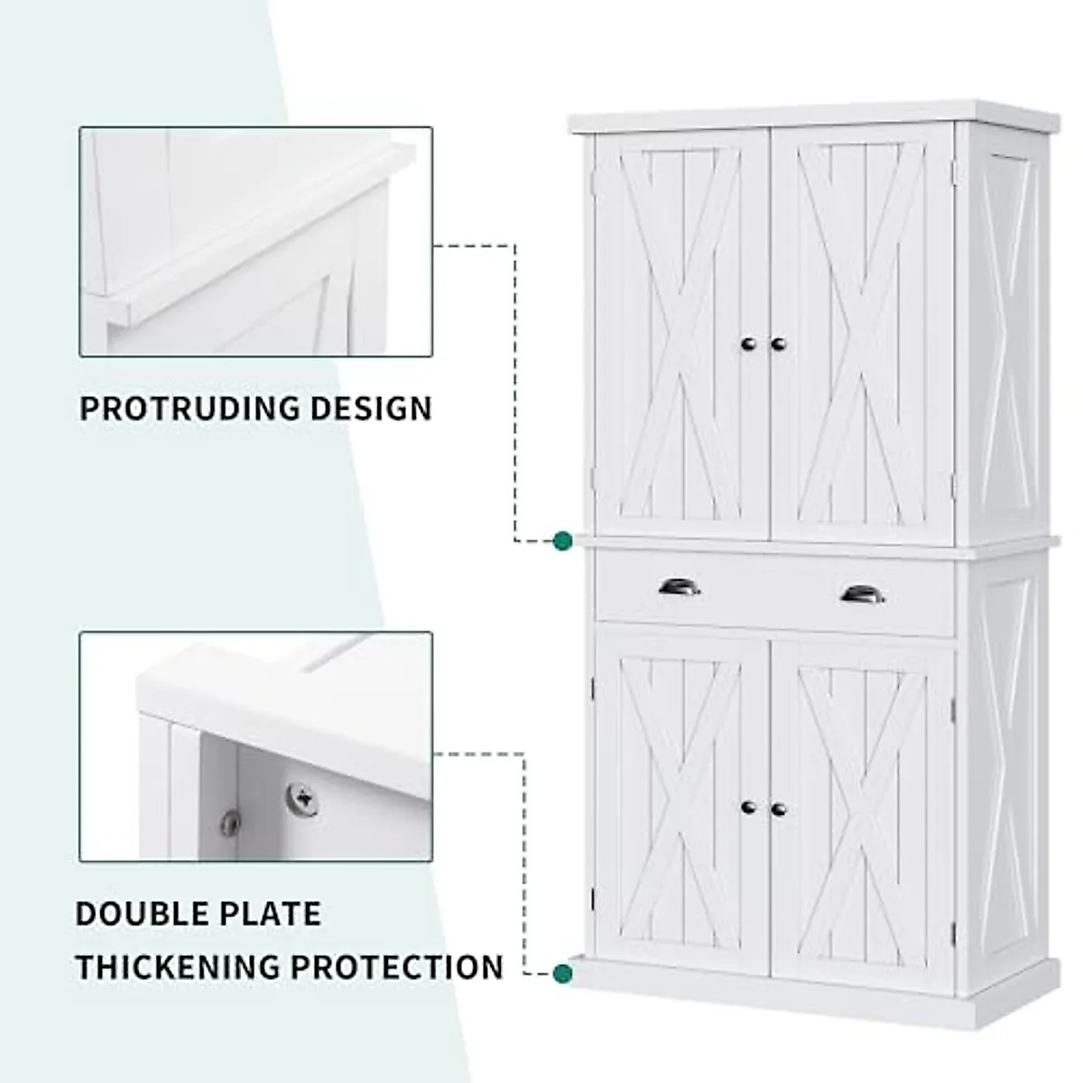 YITAHOME 72'' Farmhouse Kitchen Pantry Storage Cabinet, Tall Freestanding Cupboard with Drawer and Adjustable Shelves, Sideboard Buffet Cabinet for Kitchen, Dining Room, Living Room, White