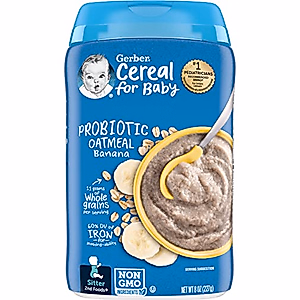 Gerber Cereal for Baby 2nd Foods Cereal, Probiotic Oatmeal Banana Cereal, Made with Whole Grains, Real Fruit & Probiotics, 8-Ounce Canister (Pack of 10)