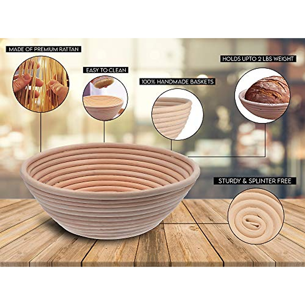 Banneton Bread Proofing Basket Set 9 Inch Sourdough Basket Bread Basket Proofing Banneton Proofing Basket for Bread Baking Sourdough Proofing Basket Bread Making Tools and Supplies Banneton Basket