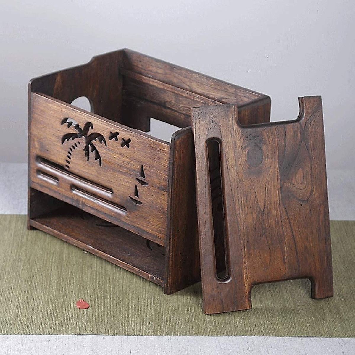AVEEWA Wireless WiFi Router Storage Box Solid Wood Wireless Router Storage Box WiFi Box Set-top Box Shelter Box Storage Shelf Office Desktop Wire Socket Finishing Storage Box 32x22x27cm
