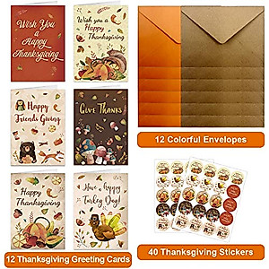 FANCY LAND 12 Thanksgiving Greeting Cards Thanksgiving Cards with Envelopes 5 X 7 for Kids Adults Friends Family