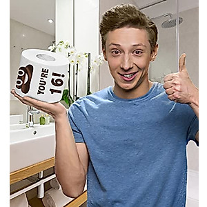 Printed TP Holy Poop You're 16 Printed Toilet Paper Gag Gift – Funny Toilet Paper For Prank, Surprise, Bathroom Decor, Novelty Gift For Men, Women, Friends, Family, 16th Birthday Party - 500 Sheets