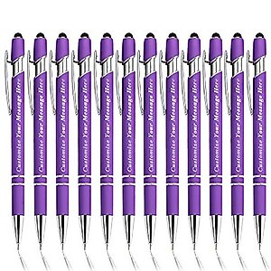 GIFTSDIY Personalized Pens with Stylus,Custom Engraving Ballpoint Pens,Imprinted with Your Logo or Message for Christmas, Graduation And Birthday,Black Ink,Medium Point (12, Purple)