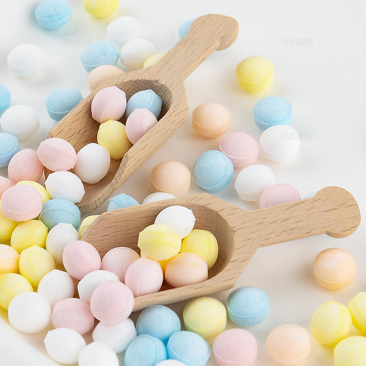 AUEAR, Mini Wooden Scoops Unpainted Wooden Kitchen Spoon for Candy Spices Parties Bath Salts Candy Essential (20 Pack, Half Handle)