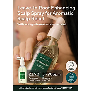 AROMATICA Rosemary Root Enhancer 3.38oz / 100ml – Scalp Nourishing with Food-graded Rosemary Oil – Relieves Itchy, Dry, Flaky Scalp - Free from Sulfate, Silicone, and Paraben