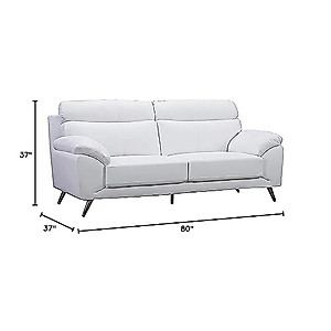 American Eagle Furniture EK528 Modern Top Grain Italian Leather Living Room Sofa, White