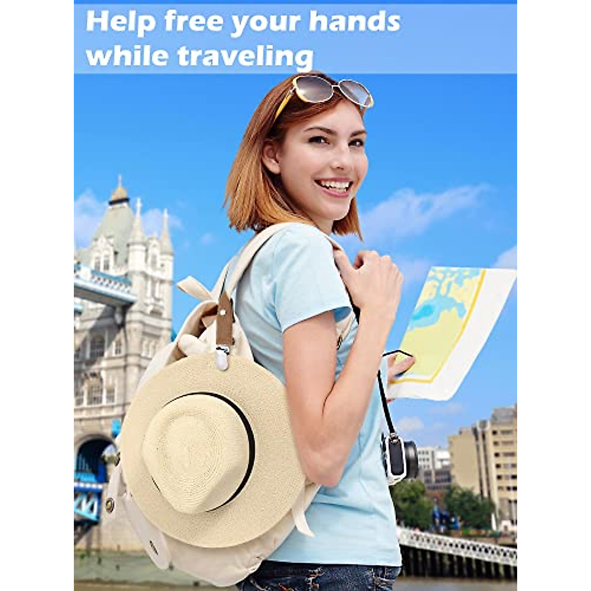 BBTO 6 Pcs Hat Clip for Summer Travel on Bag Luggage PU Leather Hat for Travel Hat Womens Sun Hat, Beach Hat Clip (Cute)