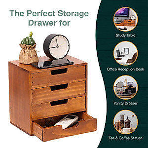 4-piece Drawer Cabinet Bundle Set - Modern Mahogany Wood Stackable Drawer Units - Multi-level Drawer Desktop Storage Organizers - Countertop Drawer Cabinets for Mix and Match (4-Pack)