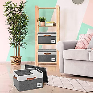 GhvyenntteS Storage Bins (6-Pack) Large Closet Storage Bins with Lid and 3 Handles, Sturdy Fabric Cube Storage Boxes with Label Window for Home Bedroom Office (Grey, 15" x 11" x 9.6")