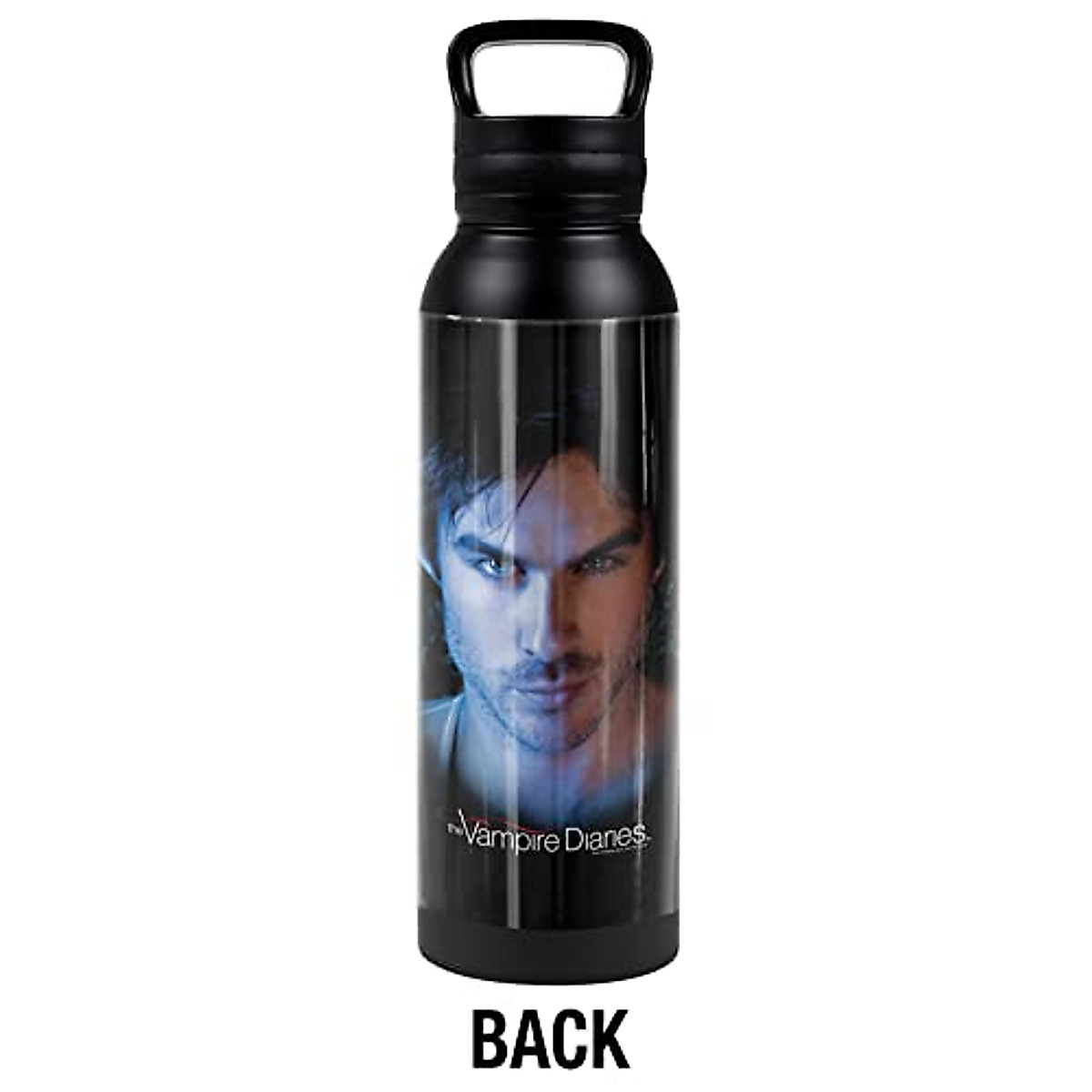 The Vampire Diaries OFFICIAL Damon 24 oz Insulated Canteen Water Bottle, Leak Resistant, Vacuum Insulated Stainless Steel with Loop Cap, Black
