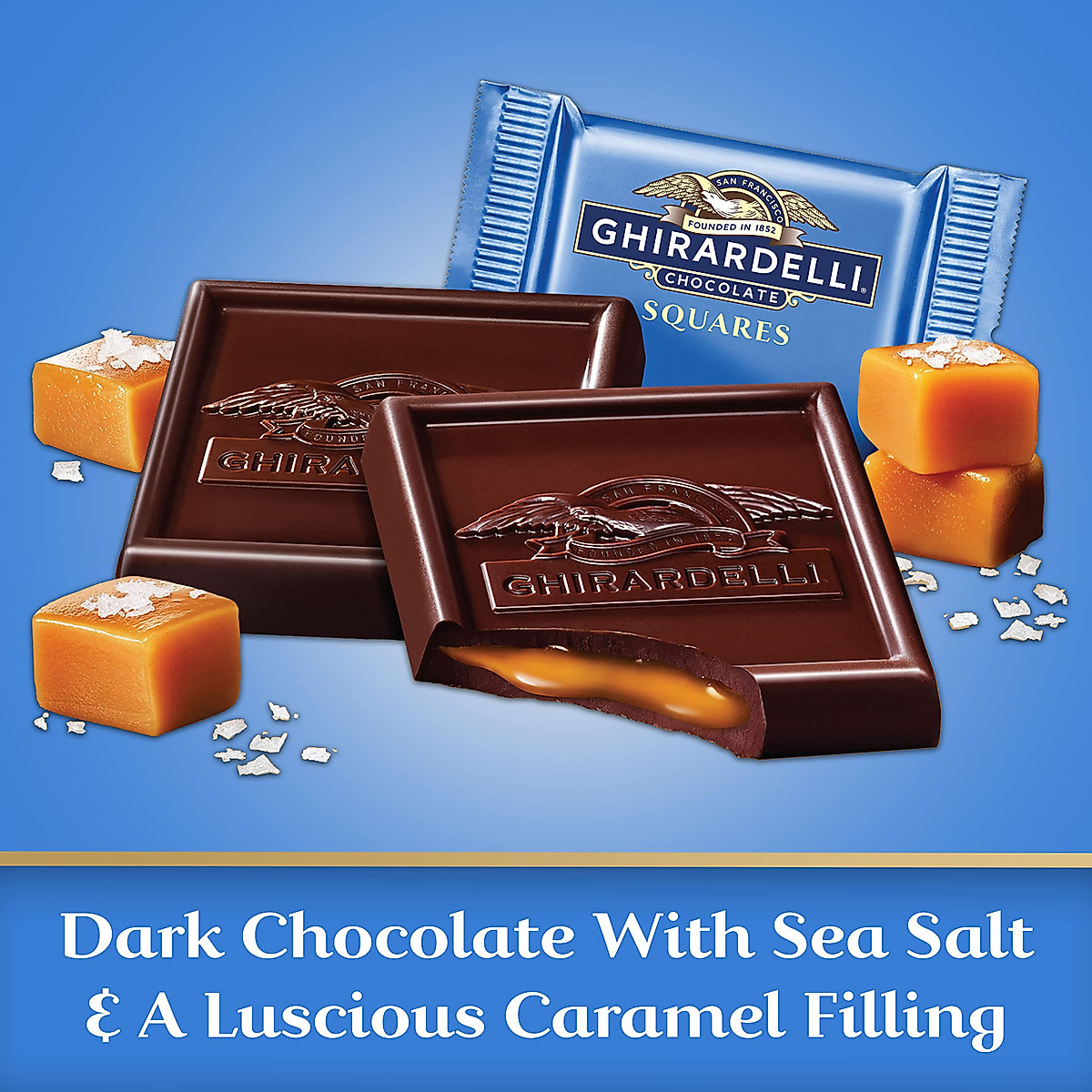 Ghirardelli Dark and Caramel Sea Salt Chocolate Squares Bag, 5.32-Ounce