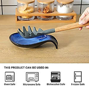 Nihow Ceramic Spoon Rest: 4 Inch Stable Utensil Rest - Heat Resistant Spoon Holder for Kitchen counter/Countertop/Stove Top - Dishwasher Safe - Elegant Blue (1 PC)