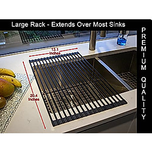 Generic Roll Up Drying Rack Black Multipurpose, 20.4x13.1 Inches, Silicone Coated Solid Stainless Rods, Dish Racks, Sink Cover for Counter Space, Small Kitchen, RV, and Apartment Must Haves