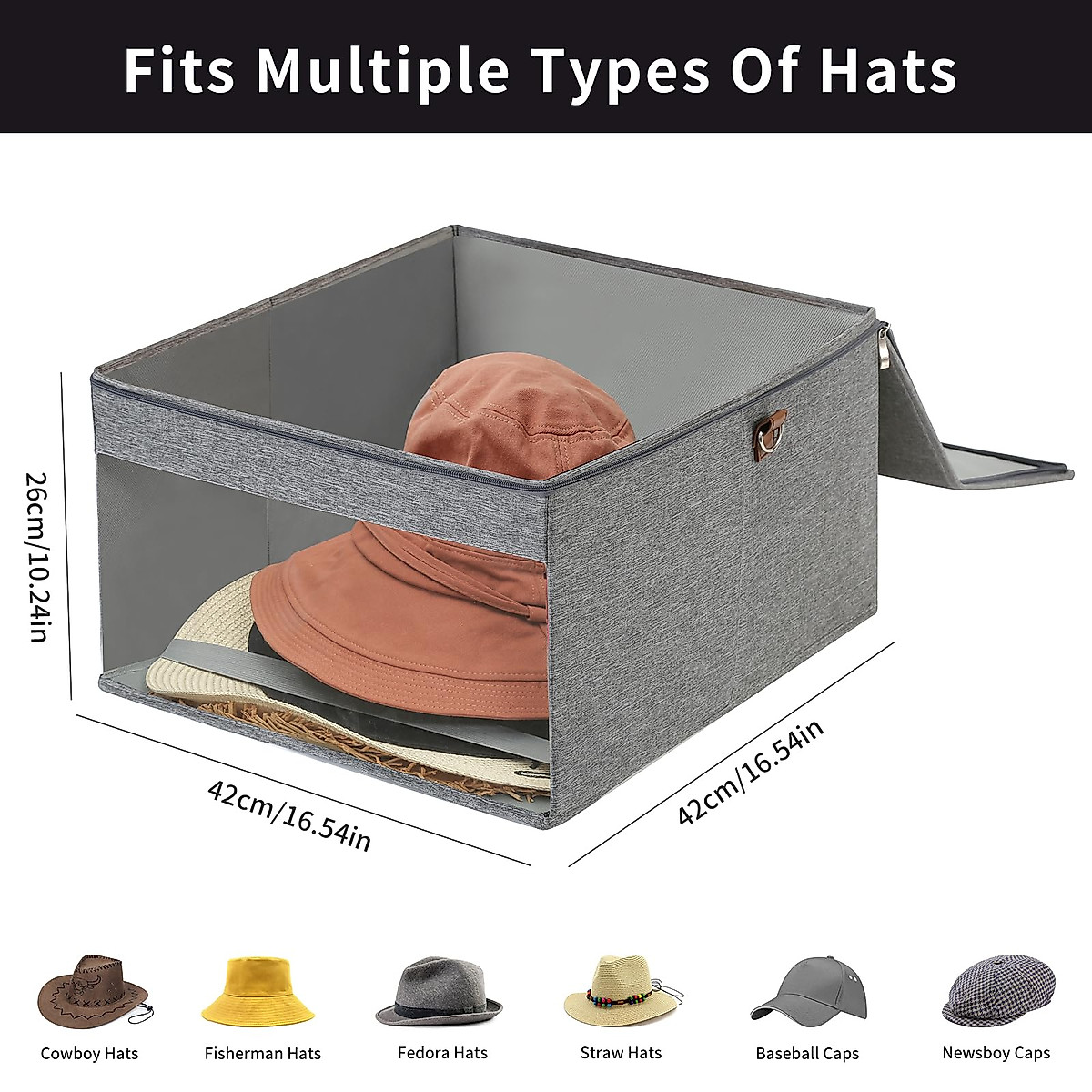 Qozary Hat Storage Box - Large Hat Organizer for Cowboy Hats, Hat Box for Women & Men, Foldable Closet Storage Box, Dustproof Hat Travel Case - Easily Store Wide Brim Hats