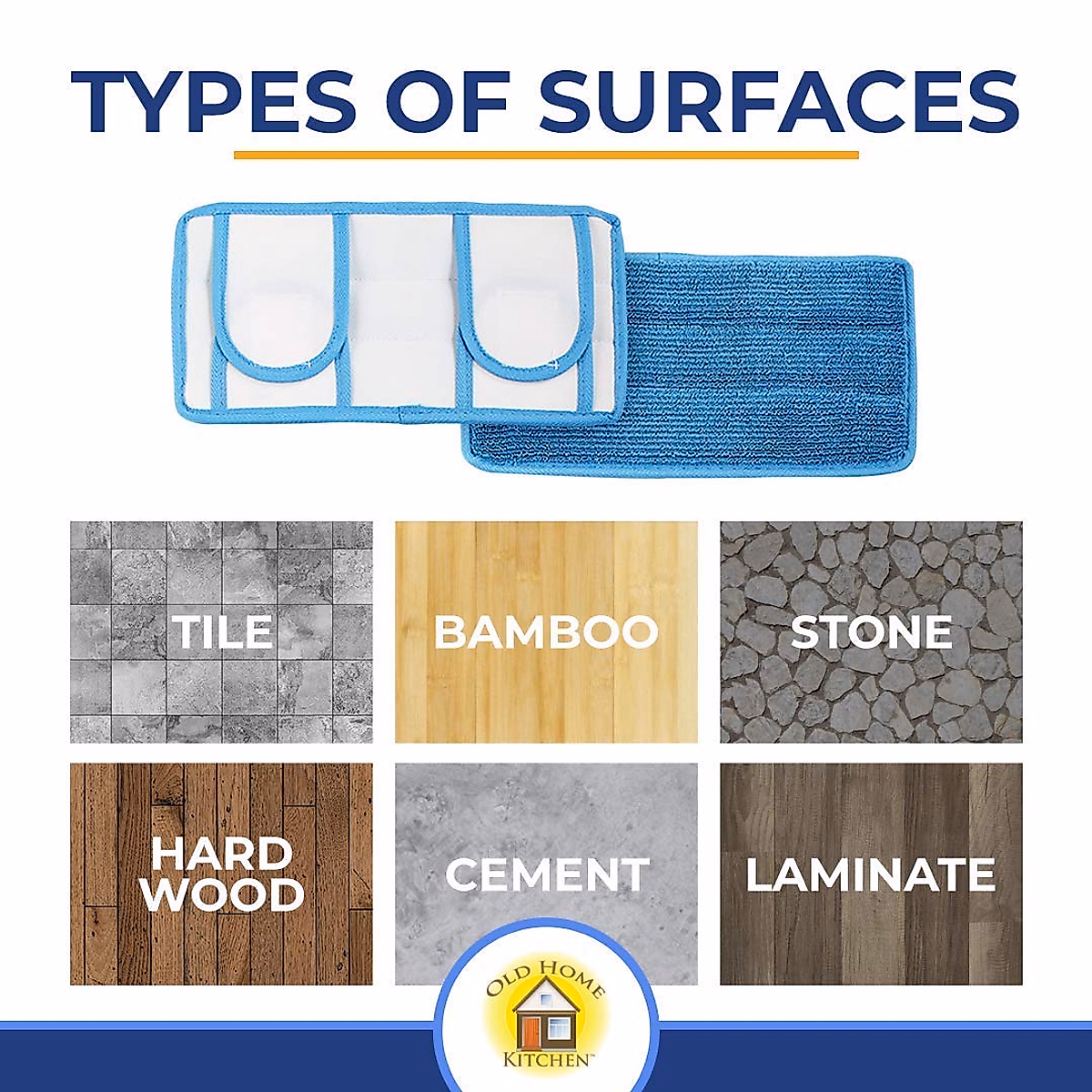 Old Home Kitchen Reusable Microfiber Mop Pads | Durable Machine Washable Refills | Compatible with Swiffer Dry Mops | Flat Mop Pads for Efficient Floor Cleaning | 2 Pack