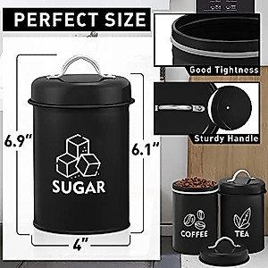 E-far Canister Sets for Kitchen Counter, 3-Piece Metal Coffee Sugar Tea Canister with Airtight Lid for Food Storage, Farmhouse Style & Small Size (6.1” x 4”)-Black