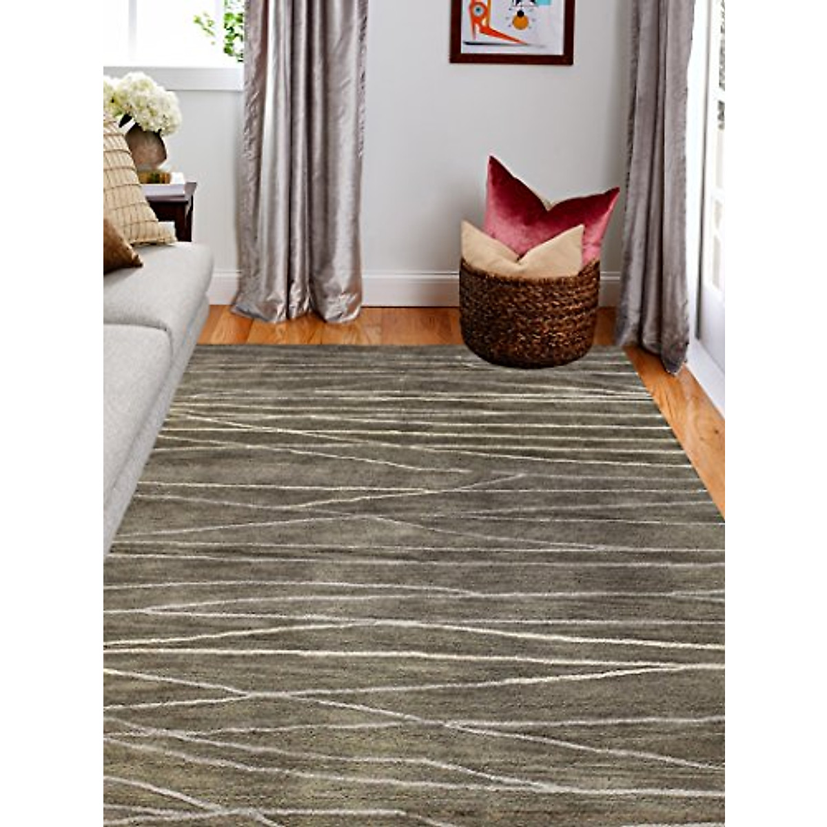 Bashian Collection Hand Tufted Wool & Viscose Area Rug, 5.6' x 8.6', Taupe