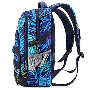 mibasies Kids Backpack for Girls and Boys, Elementary Student Bookbag Middle School Bags(Blue Print)