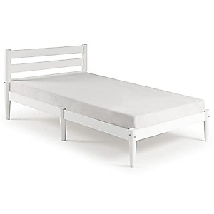 Camaflexi Mid-Century Modern Platform Bed/Solid Wood/Slat Headboard/Mattress Foundation of 10 Wood Slats - No Box Spring Needed/Easy Assembly, Mult. Colors, Twin (White)