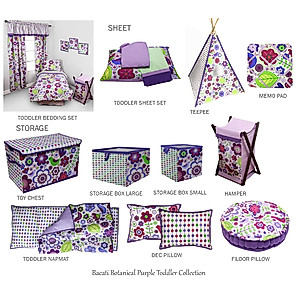 Crib or Toddler Bed Skirt or Dust Ruffle Botanical, Purple/Lilac/Green/Plum