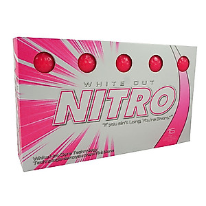 Nitro Long Distance Peak Performance Golf Balls (15PK) All Levels White Out 70 Compression High Velocity White Hot Core Long Distance Golf Balls USGA Approved-Total of 15-Hot Pink