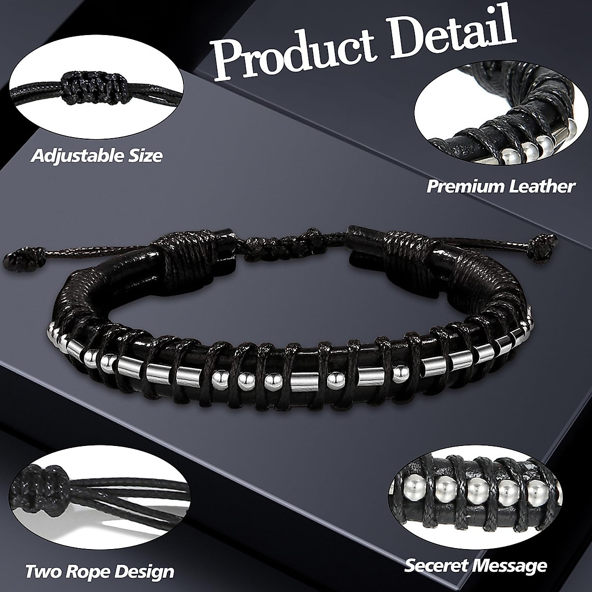 TOLOWOBK Inspirational Morse Code Bracelet for Mens Sobriety Gifts Black Leather Bracelet Wallet Card, Easter Fathers Day Birthday Gift for Men Graduation Gifts for Him Grandson Son Brother