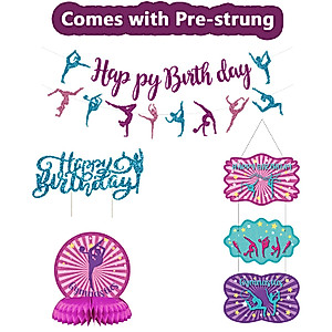 Gymnastics Party Decorations, Gymnastic Birthday Party Supplies with Birthday Banner, Honeycomb Centerpieces, Gymnastics Party Latex Balloons for Girls Gymnastics Theme Dance Party (A)