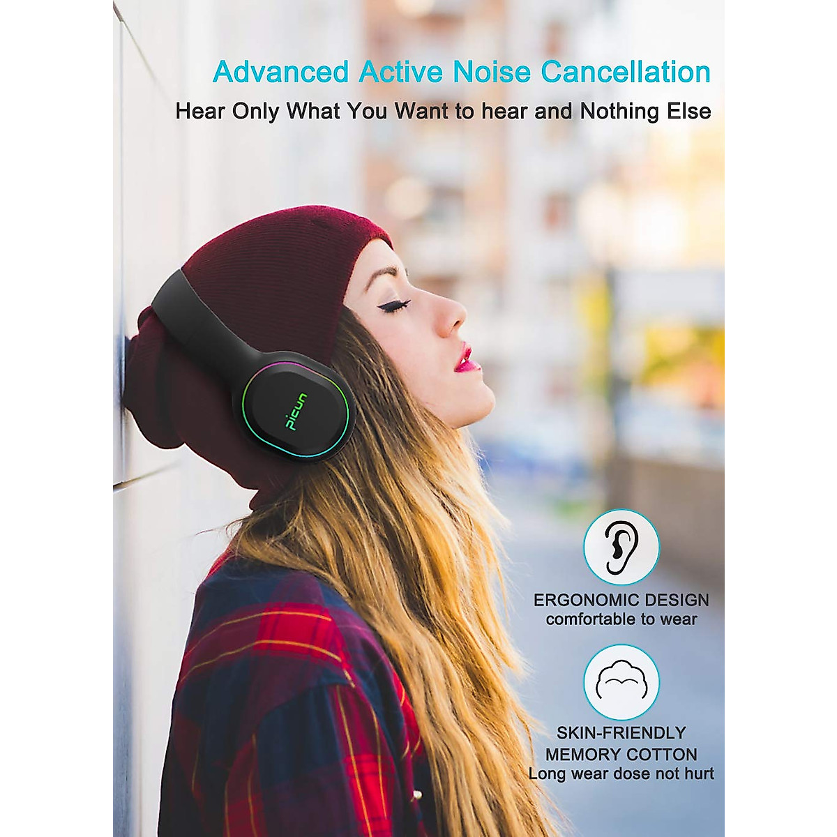 Meseto Wireless Bluetooth Noise Cancelling Headphones with Microphone, Foldable Over-Ear Headset with Comfortable Protein Earpads, 60 Hours Playtime, for Travel/Work, Black