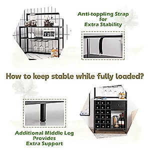 LOKO Bar Cabinet, Wine Storage Cabinet with Detachable Glass Holder and Racks, Kitchen Bakers Rack with Wine Rack, 31 x 16 x 64 inches (Black)