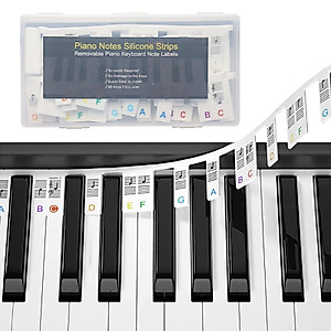 Removable Piano Keyboard Note Labels, 2 in 1 Silicone Piano Keyboard Stickers for Beginners Kids Learning, Full Size Keyboard 88 Keys, Double Staff Display Comes with Box