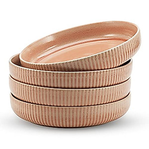 American Atelier Large Pasta Bowls Set of 4-40 oz, Microwave and Dishwasher Safe, Wide Shallow Stoneware Salad Bowl Set, Plates for Serving Dinner, Kitchen, and Eating (Blush)