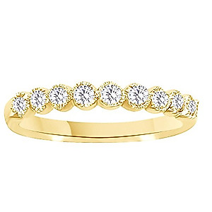 AFFY White Natural Diamond Engagement Wedding Band Ring in 10k Solid Yellow Gold (0.33 Cttw)