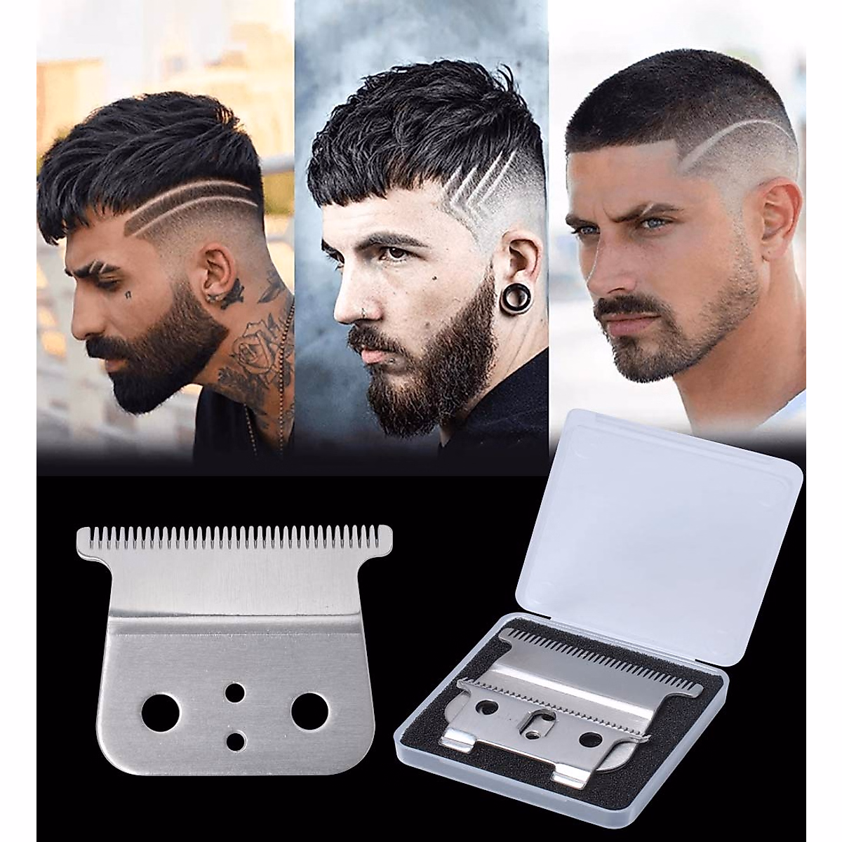04521 T-Outliner Replacement Blade kit for Compatible with Andis Deep Tooth T-Outliner Carbon Steel Trimmer for Model GTO/GO/SL and SLS Hair/Beard Trimmers with Barber Blade Sponge(2 Set)