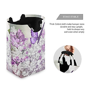 senya Butterflies Flowers Purple Large Storage Basket Collapsible Organizer Bin Laundry Hamper for Nursery Clothes Toys