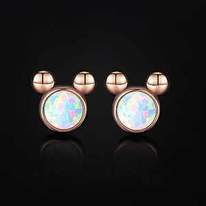 Cuoka Mouse Earrings 925 Sterling Silver Rose Gold Mouse Stud Earring,Animal Opal Mouse Pierced Earrings Jewelry for Women