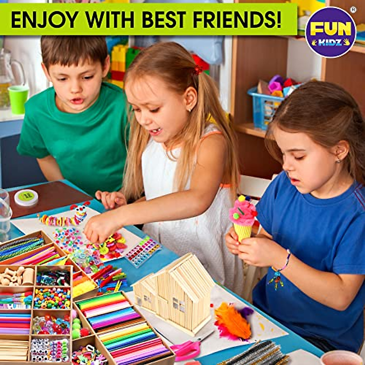 3 Layers Jumbo Arts and Crafts Supplies Warehouse, DevelopeByPlay 1600+ Premium Huge Ultimate Craft Materials Kit for Kids 4-8 Big Creative Activities Gift Large Stuff for Girls and Boys, 17.91Wx12.4L