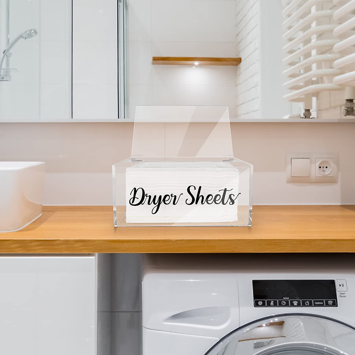 Acrylic Dryer Sheet Dispenser with Hinged Lid Clear Laundry Dryer Sheet Holder Dryer Sheet Container for Home Laundry Room Organization and Storage Laundry Softener Dispenser Laundry Room Decorations