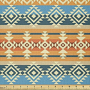 Ambesonne Southwestern Fabric by The Yard, Striped Backdrop with Geometric Tribal Motifs Native Mexican Cultural Heritage, Stretch Knit Fabric for Clothing Sewing and Arts Crafts, 2 Yards, Multicolor