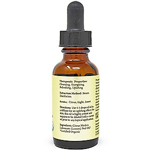 MOUNTAIN TOP Organic Lemon Essential with Glass Dropper - USDA Certified 100% Pure Premium Therapeutic Grade Diffuser Oil for Aromatherapy, DIY Cleaning, Refreshing Skin Care
