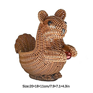 Mokylor Rattan Woven Fruit Basket, Squirrel Shape Woven Wicker Baskets, Creative Weaving Storage Container Vegetable Basket Tray for Laundry, Picnic and Decoration