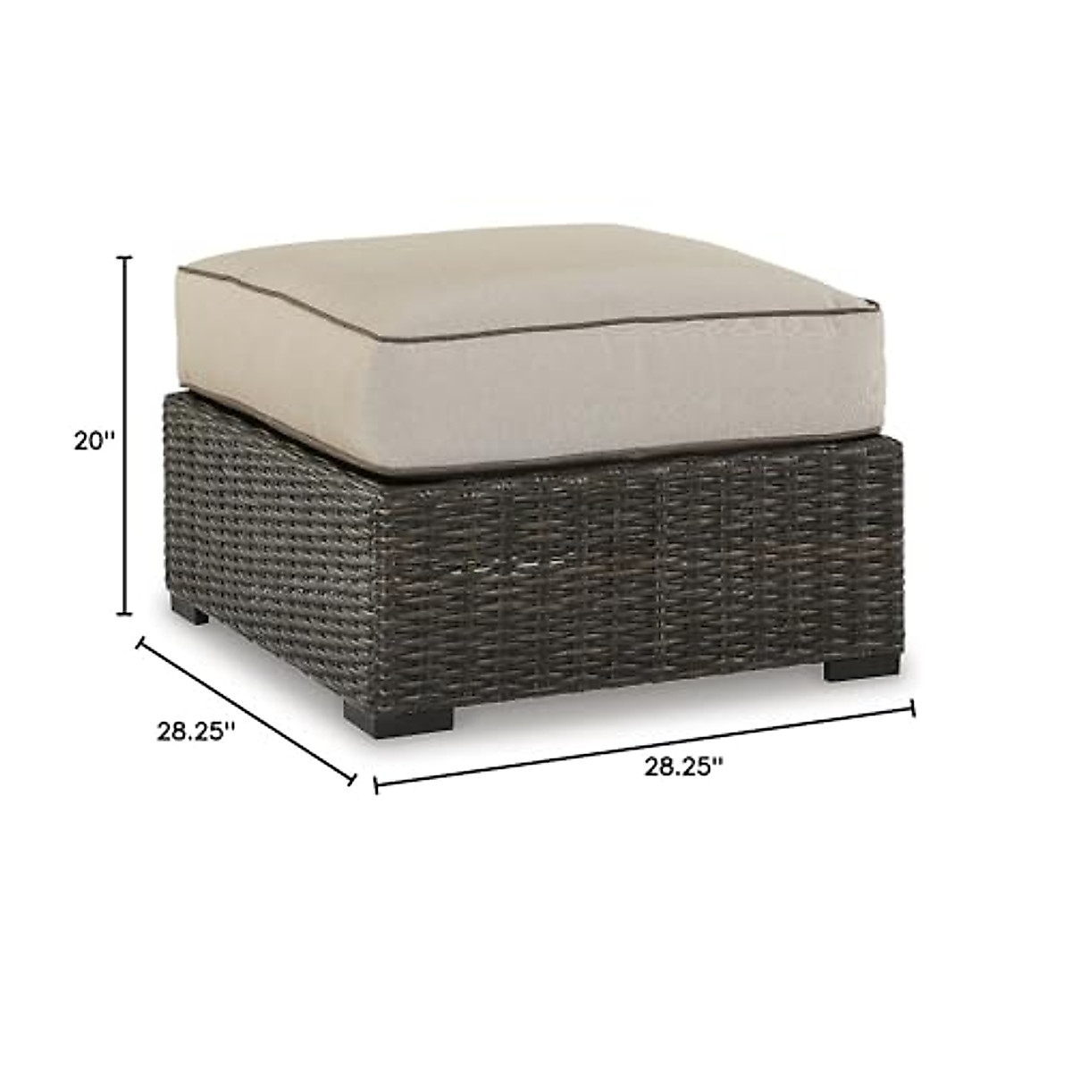Signature Design by Ashley Coastline Bay Outdoor Patio All-Weather Resin Wicker Ottoman with Cushion, Beige & Dark Brown
